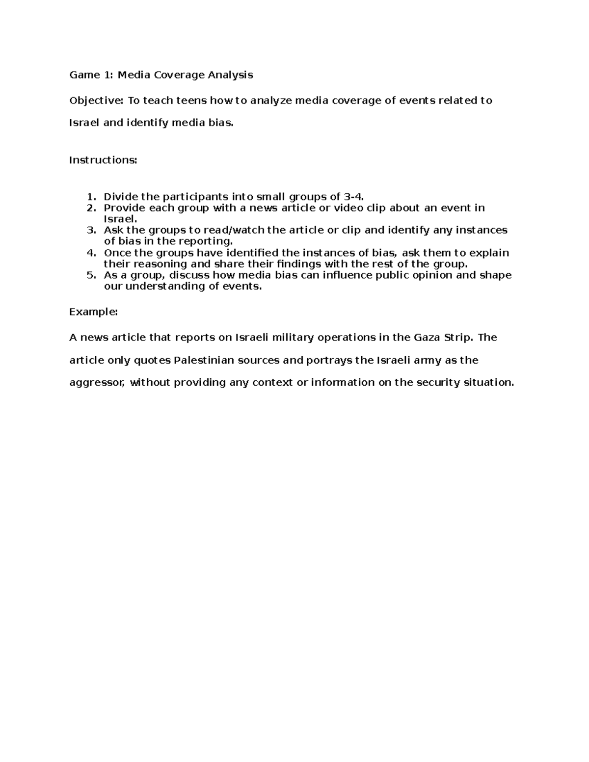 Bias against israel 2 - games to teach others about media bias - Game 1: Media Coverage Analysis ...