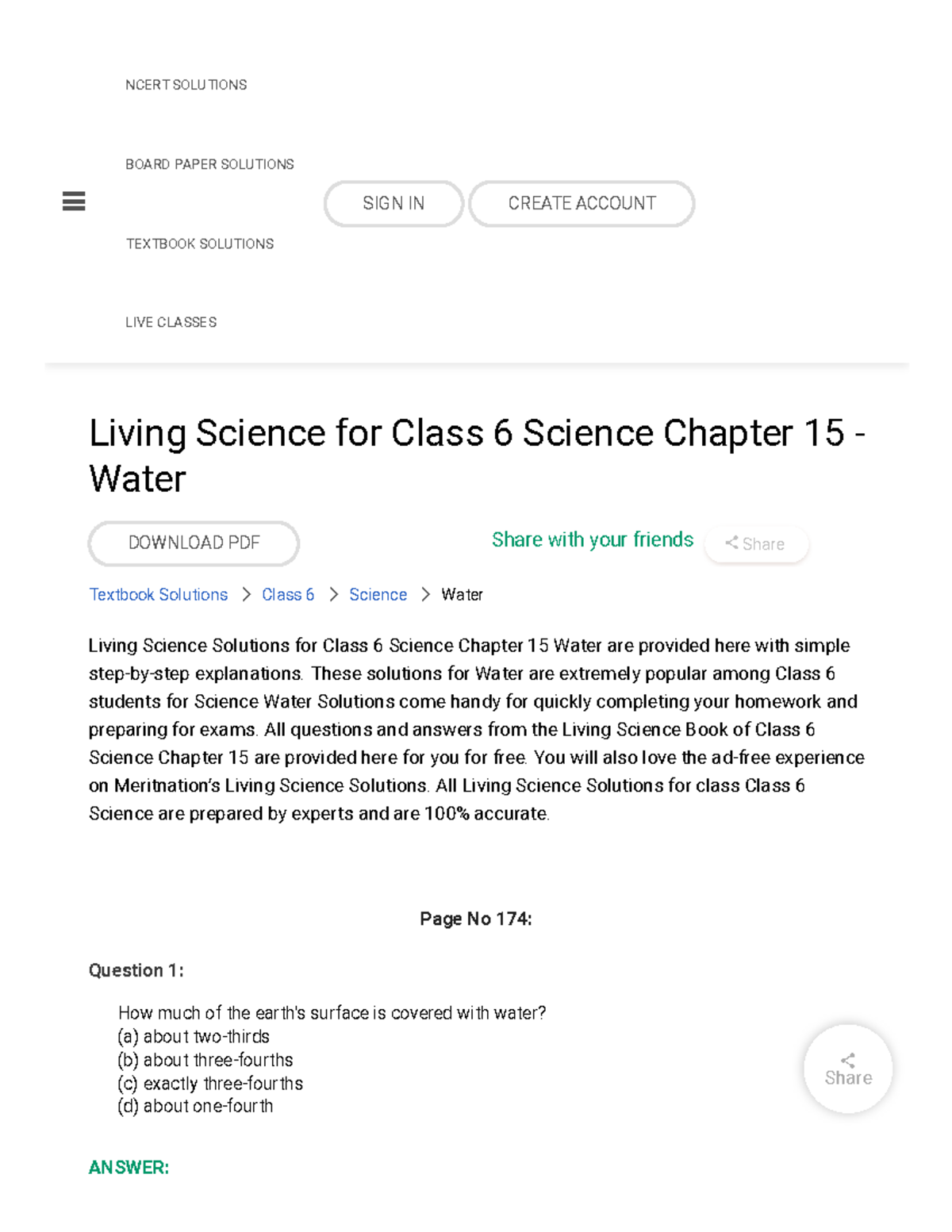 Living Science For Class 6 Science Chapter 15 Water