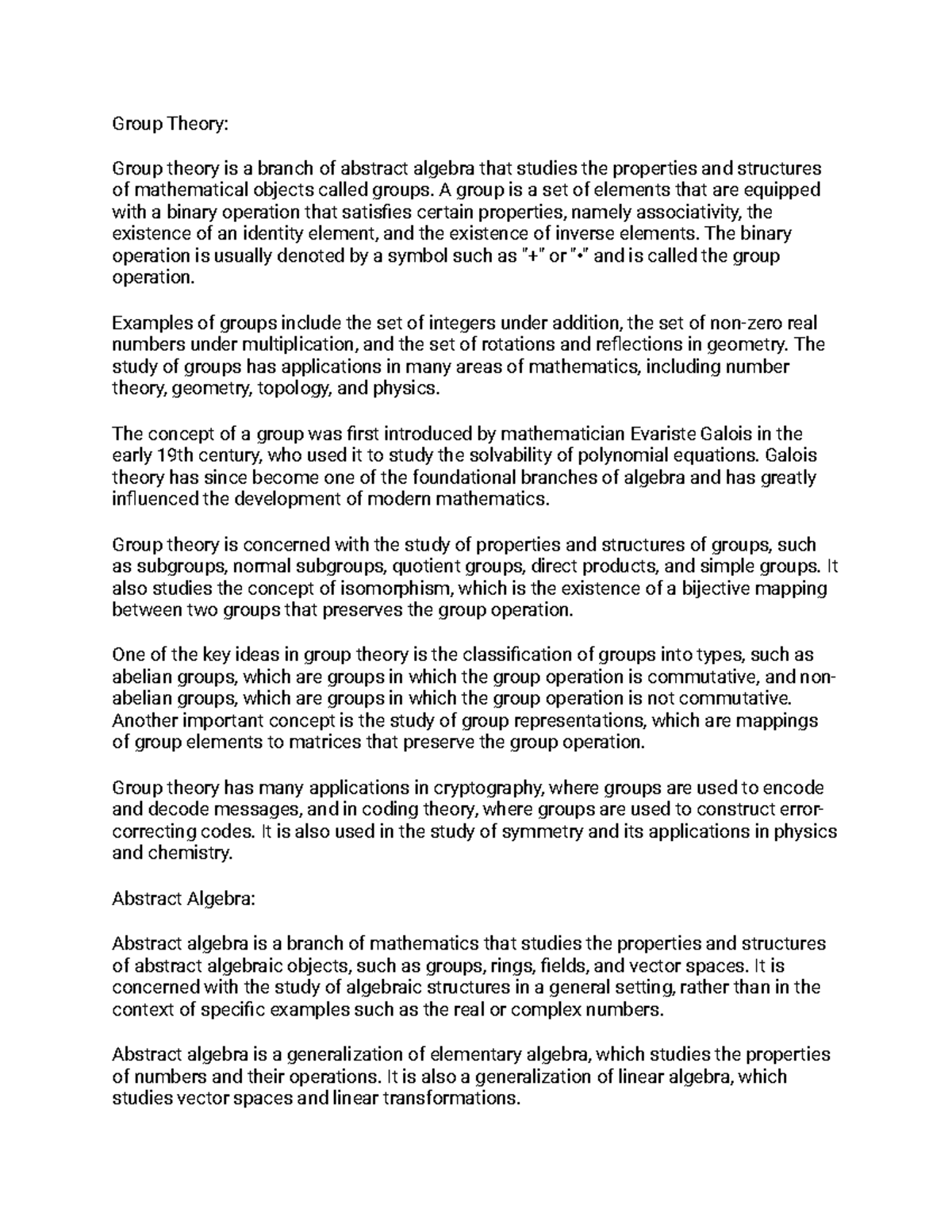 Group theory and abstract algebra - Group Theory: Group theory is a ...