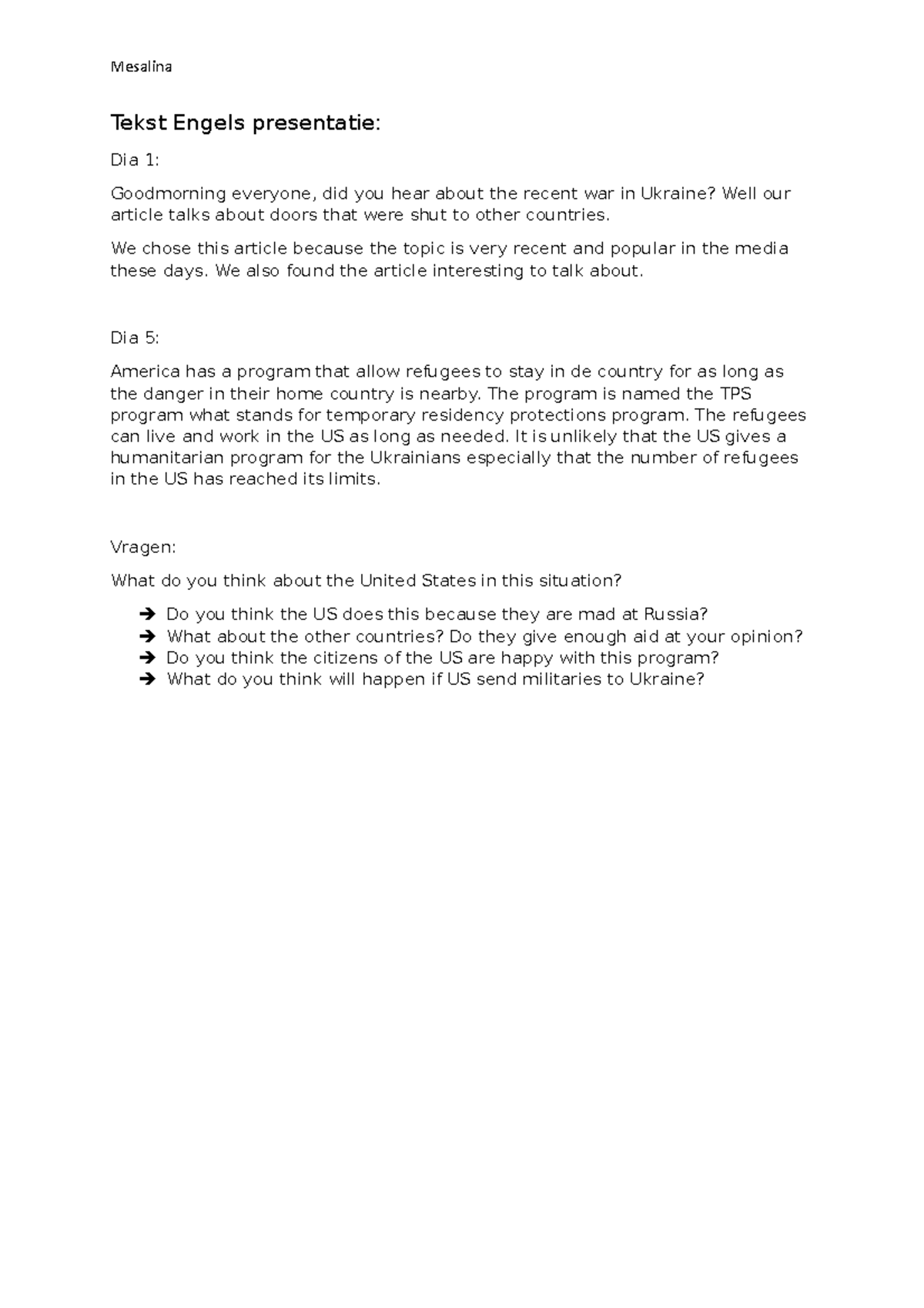 Tekst-engels-presentatie - Mesalina Tekst Engels presentatie: Dia 1 ...