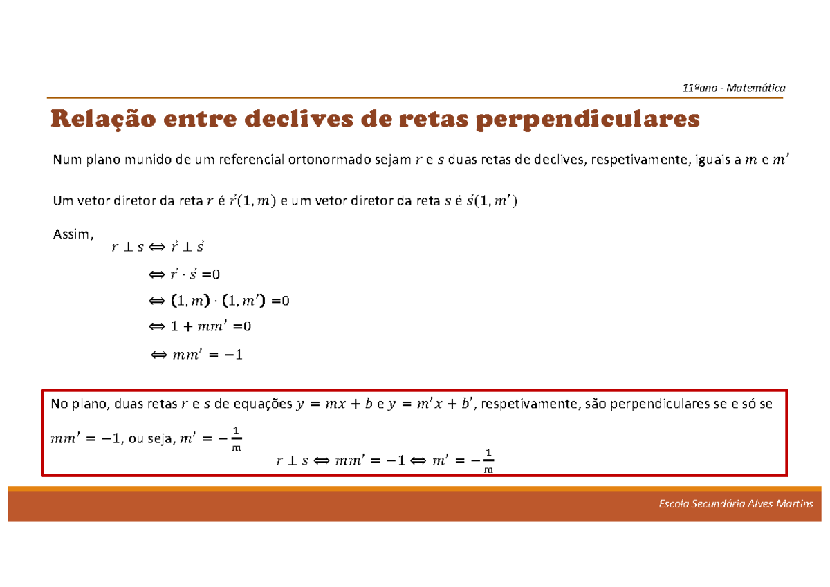 Lugares geometricos - Relação entre declives de retas perpendiculares ...