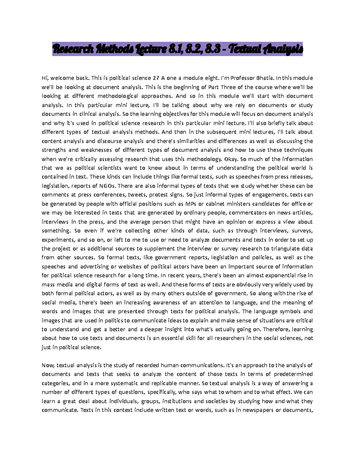 Research Methods Lecture 8 - Researc Method Lectur 8, 8, 8 - Ttua ...
