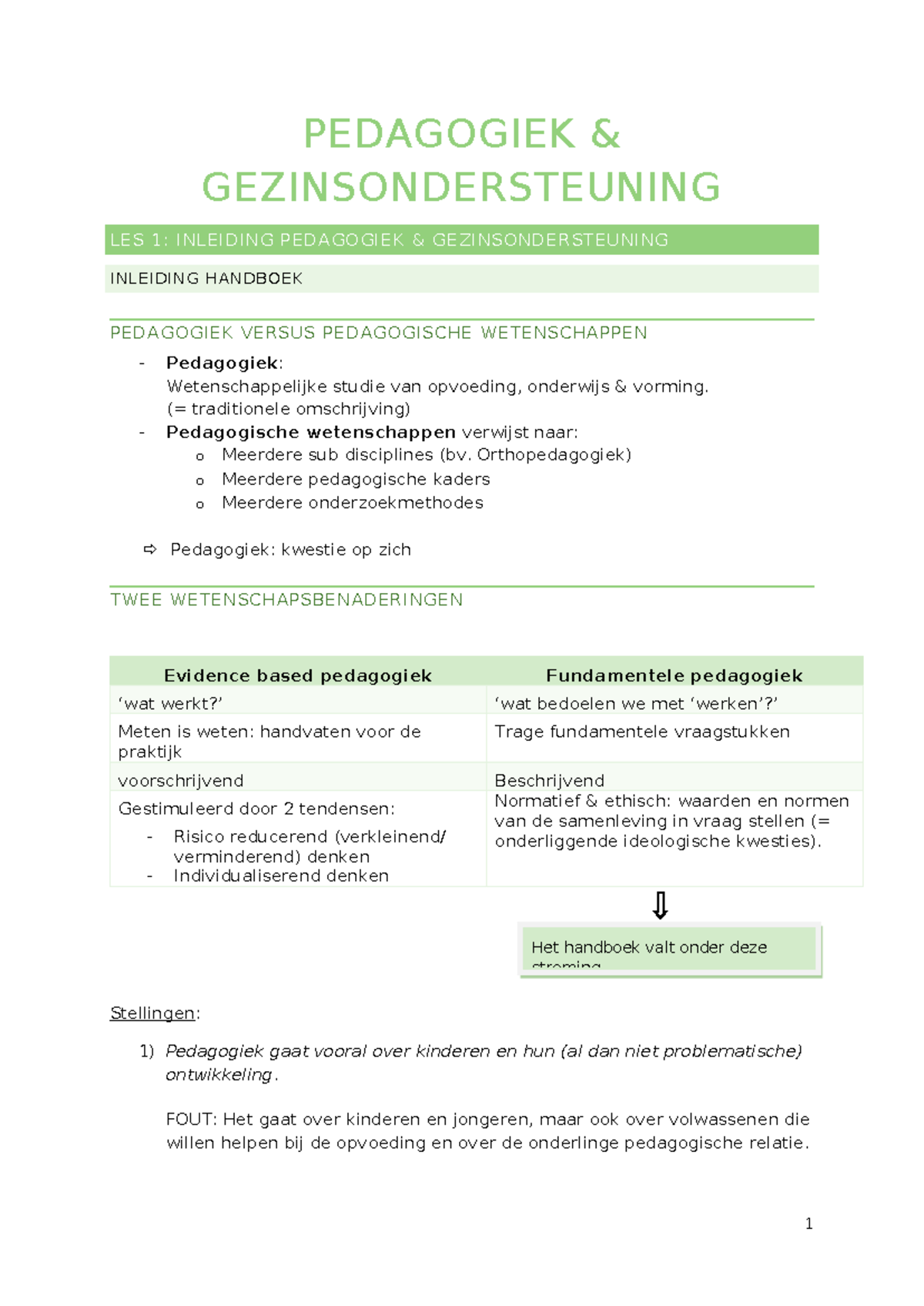 Samenvatting pedagogiek & gezinsondersteuning - PEDAGOGIEK & GEZINSONDERSTEUNING LES 1: - Studocu