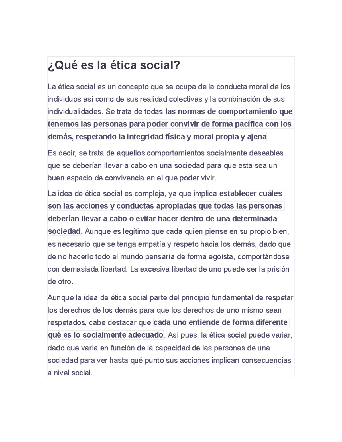 Qué es la ética social - tareas - ¿Qué es la ética social? La ética ...