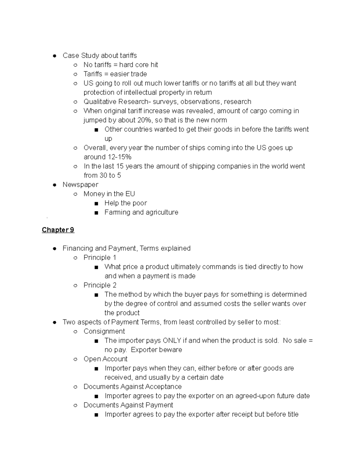 Chapter 9 INBS MSU - Case Study about tariffs No tariffs = hard core ...