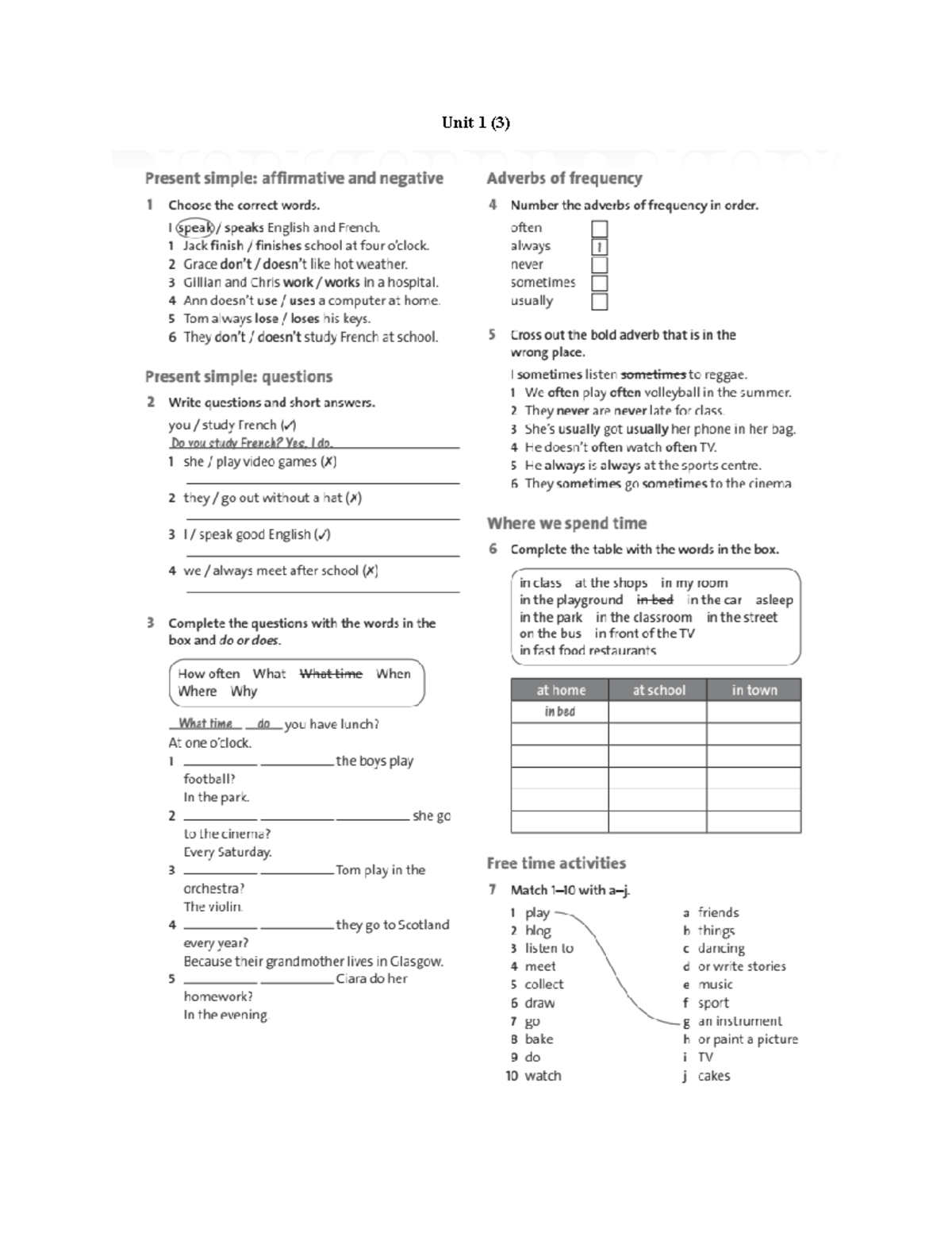 Unit 1 - English 7 - Unit 1 (3) Choose the best option to complete the ...