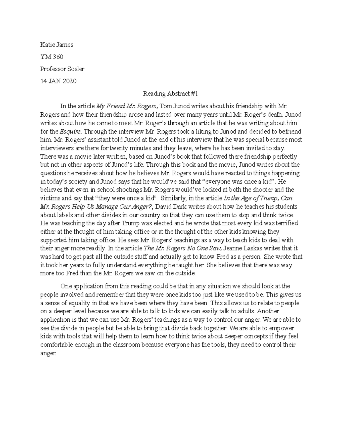 YM Abstract #1 - Katie James YM 360 Professor Sosler 14 JAN 2020 ...