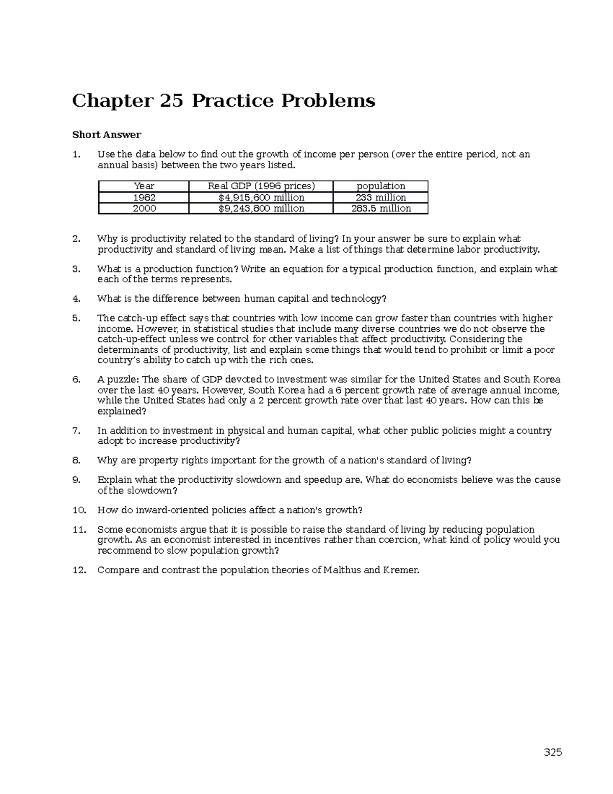 Chapter 25 Production and Growh practice problems - Macroeconomics 1 ...