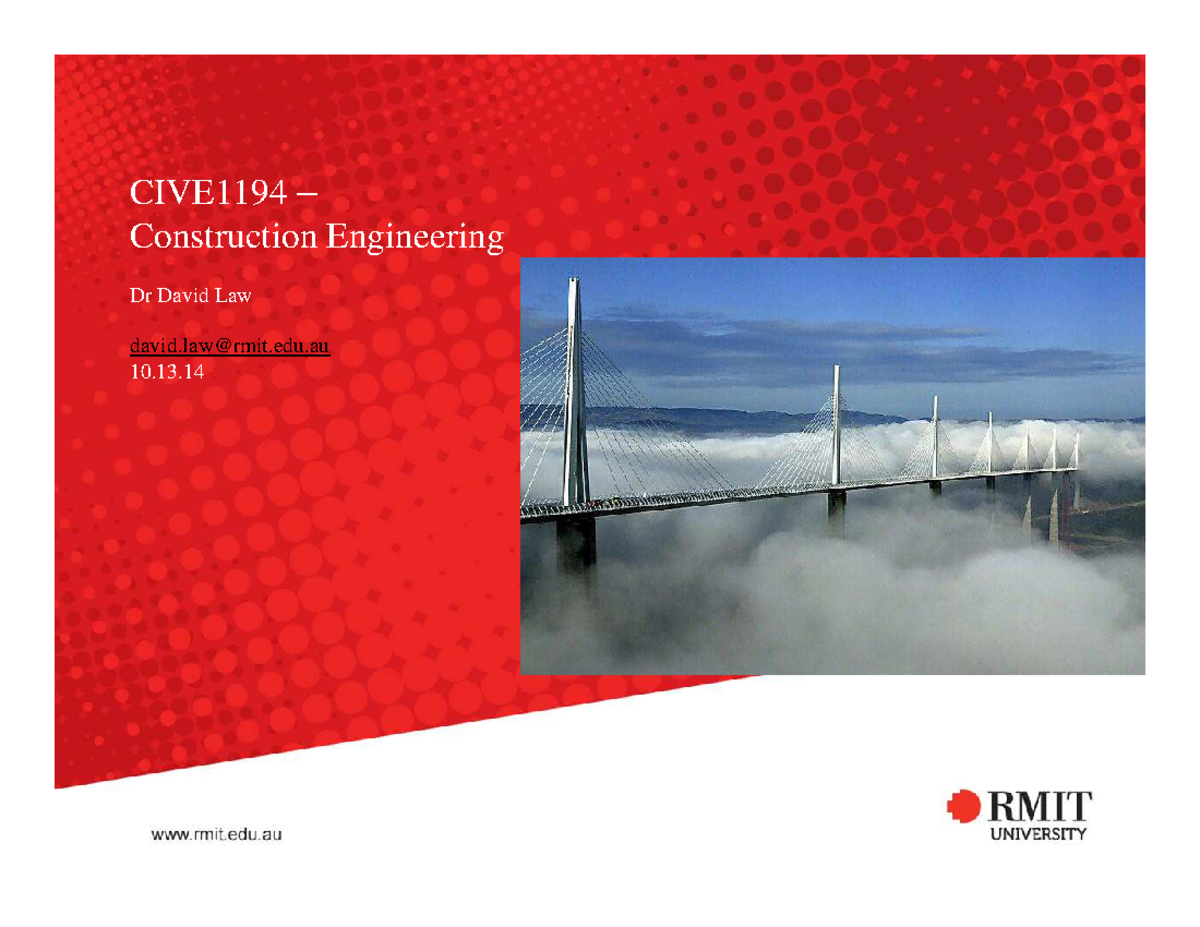 Lecture notes, lectures 1 - 12 - Construction engineering - cive1194 ...