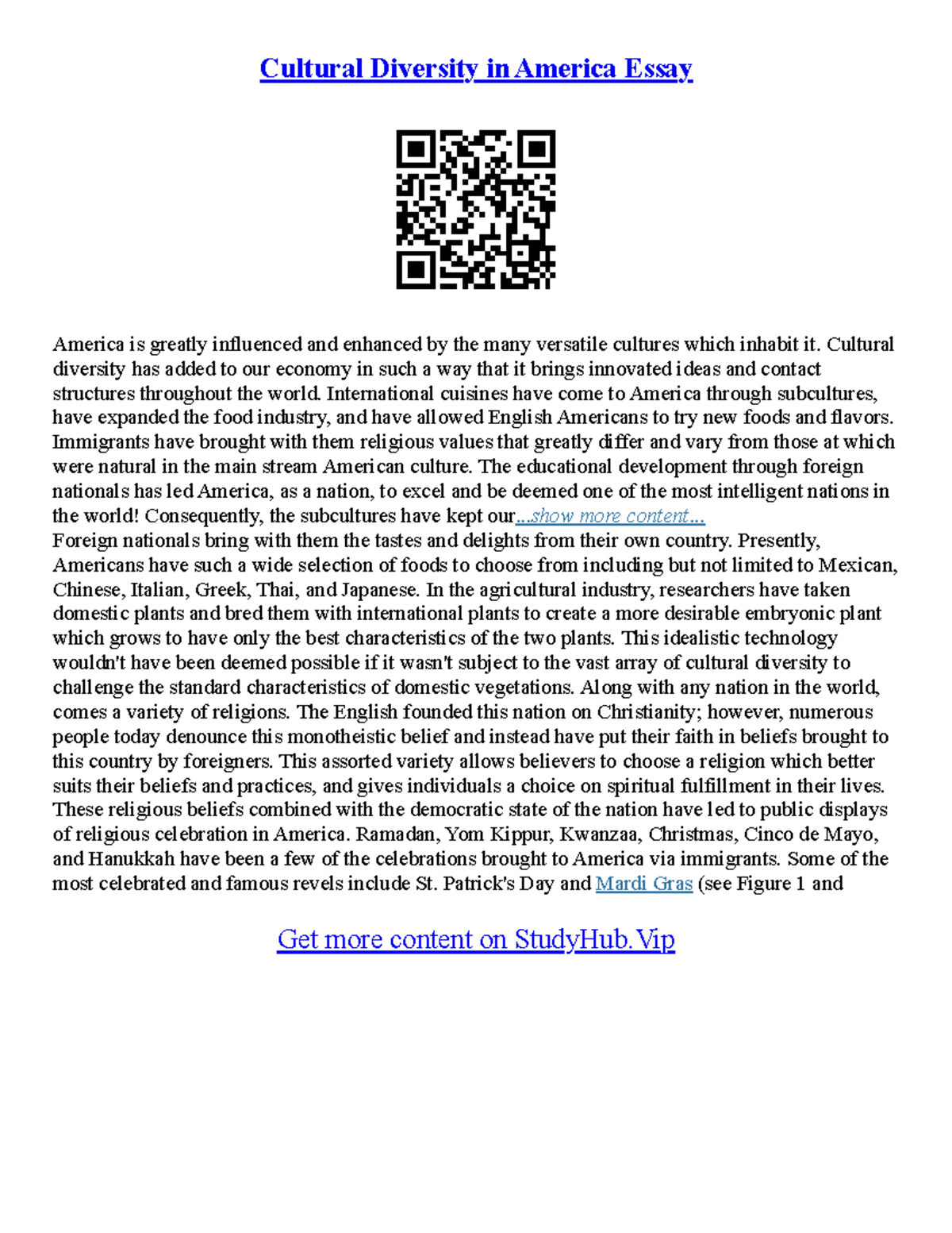 Cultural Diversity Essays - Cultural Diversity in America Essay America ...