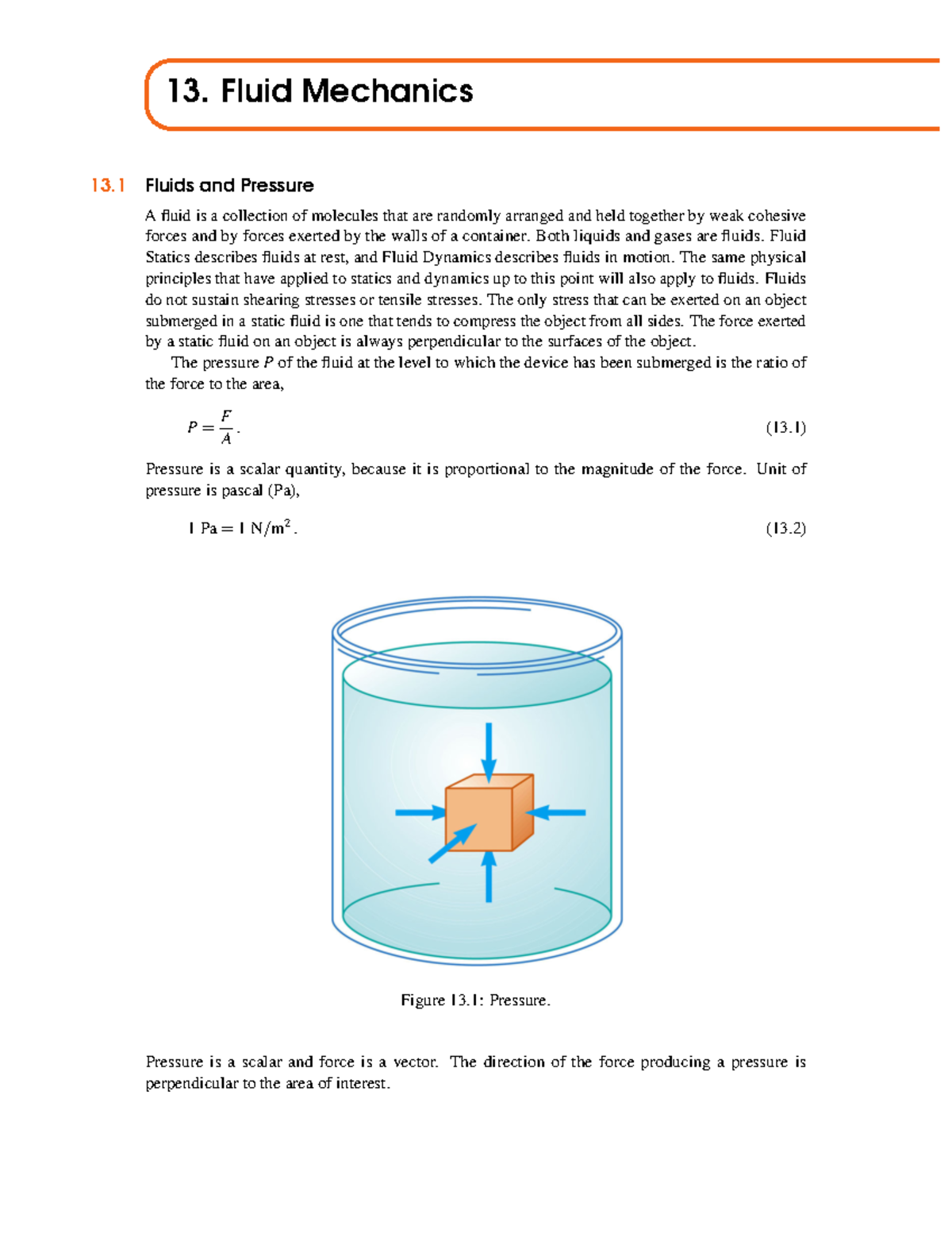 Week 13 - Lecture notes 13 - 13. Fluid Mechanics 13 Fluids and Pressure ...