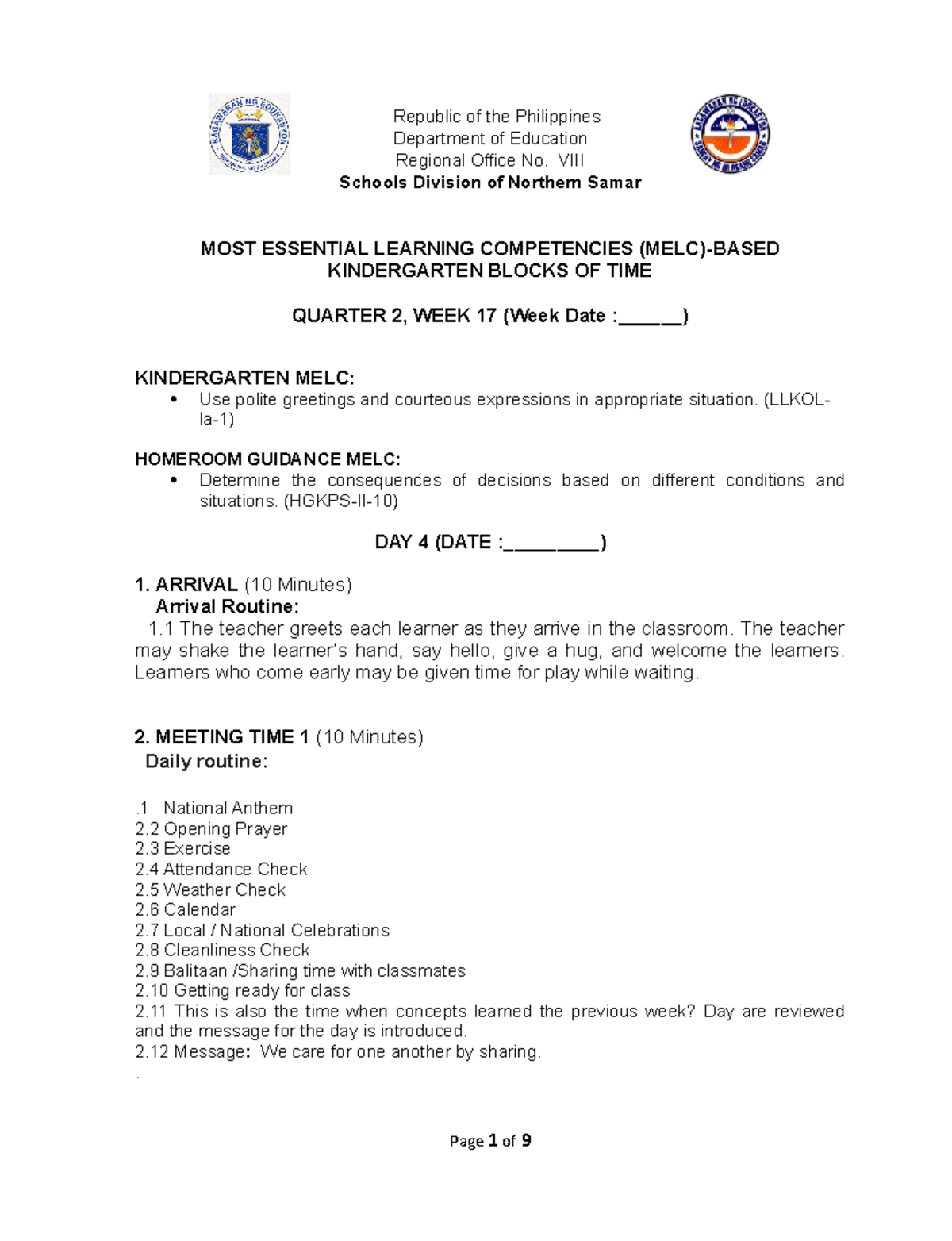 Q2 Blocks OF TIME DAY 4 - Republic of the Philippines Department of ...
