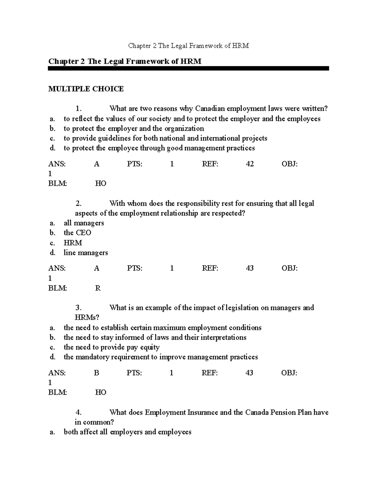 Sample/practice exam, questions and answers - Chapter 2 The Legal ...