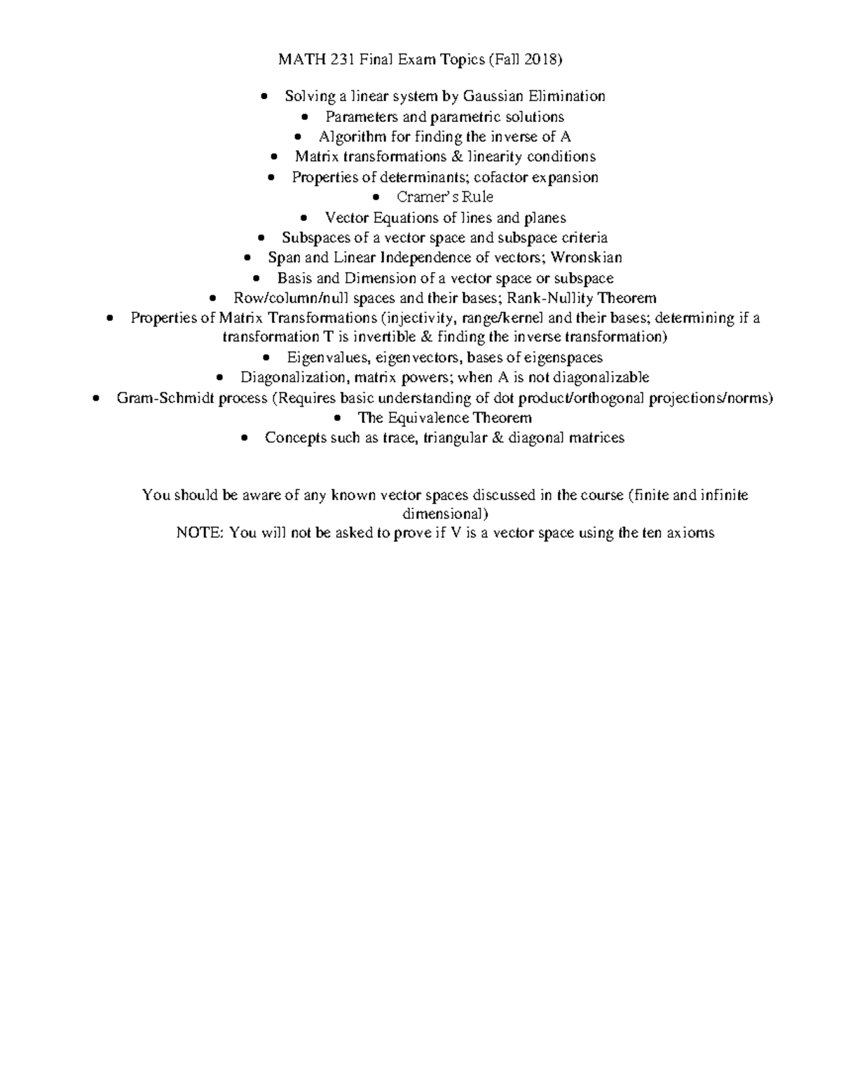 Final Exam Topics MATH 231 - F2018 - MATH 231 Final Exam Topics (Fall ...