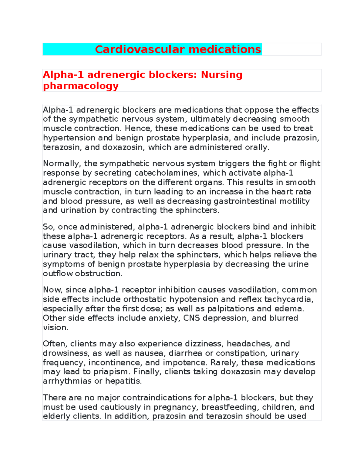 Cardiovascular medications ( Osmosis) - Cardiovascular medications ...