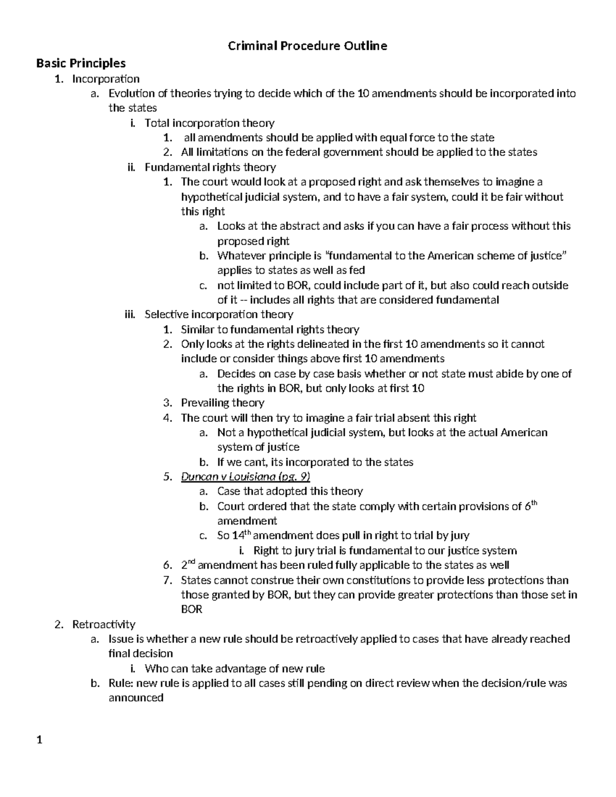 Crim Pro I Cook SP 2018 - Outline - Basic Principles 1. Incorporation a ...