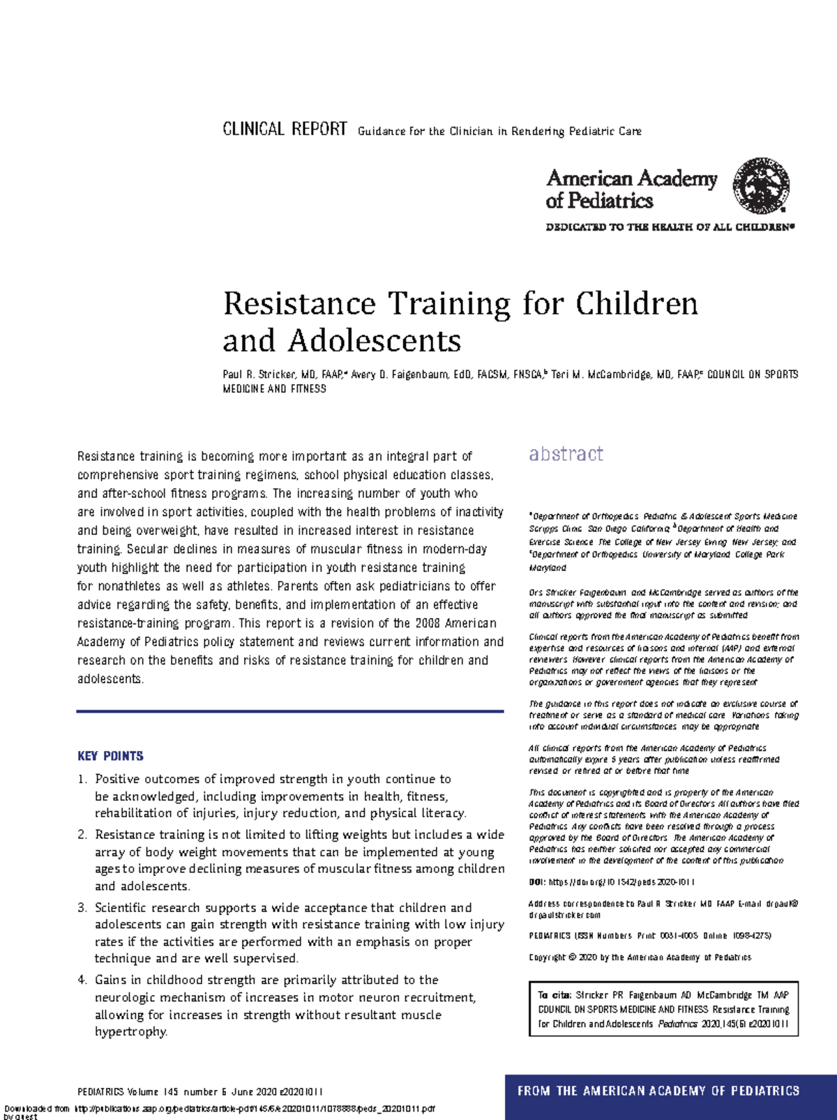 Treinamento resistido para crianças e adolescentes - CLINICAL REPORT ...