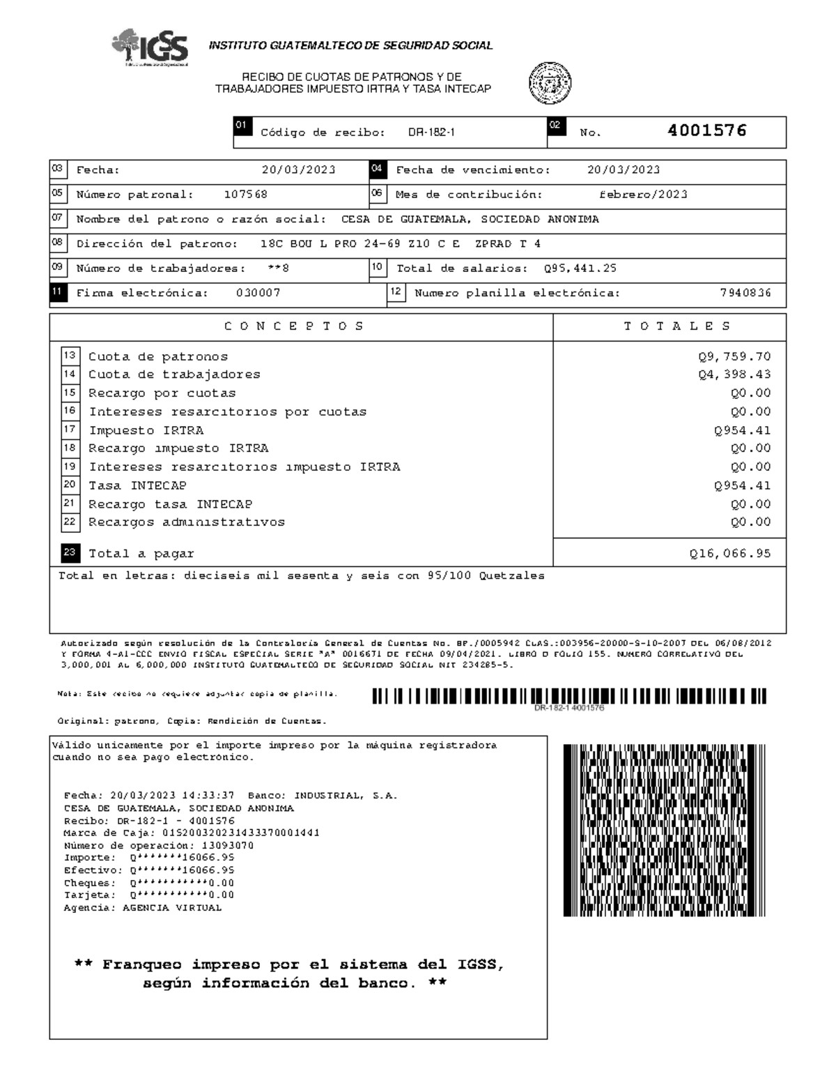 Recibo DR-182-1-4001576-1 - INSTITUTO GUATEMALTECO DE SEGURIDAD SOCIAL ...