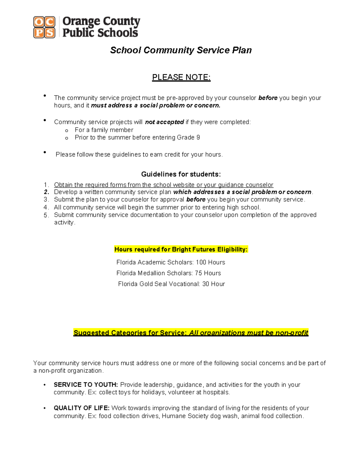 Community service form 08 - School Community Service Plan PLEASE NOTE ...