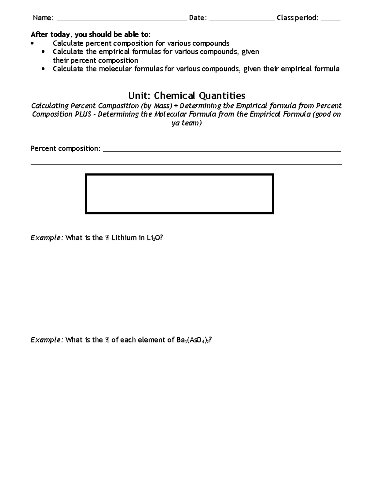 Chemical Quantities Unit fill guided notes - Name ...