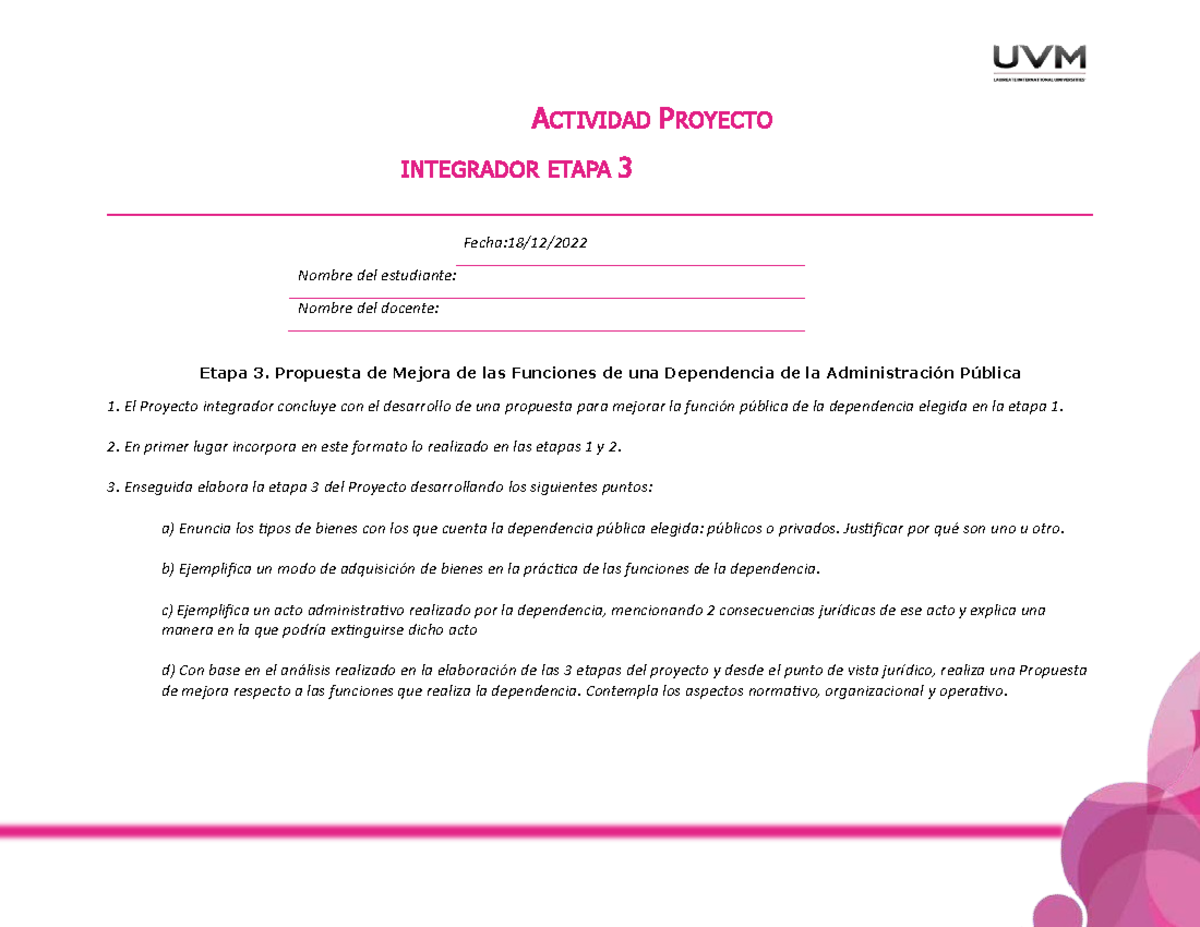 PI Etapa 3 - ,,mj - ACTIVIDAD PROYECTO INTEGRADOR ETAPA 3 Fecha:18/12/ Nombre del estudiante ...