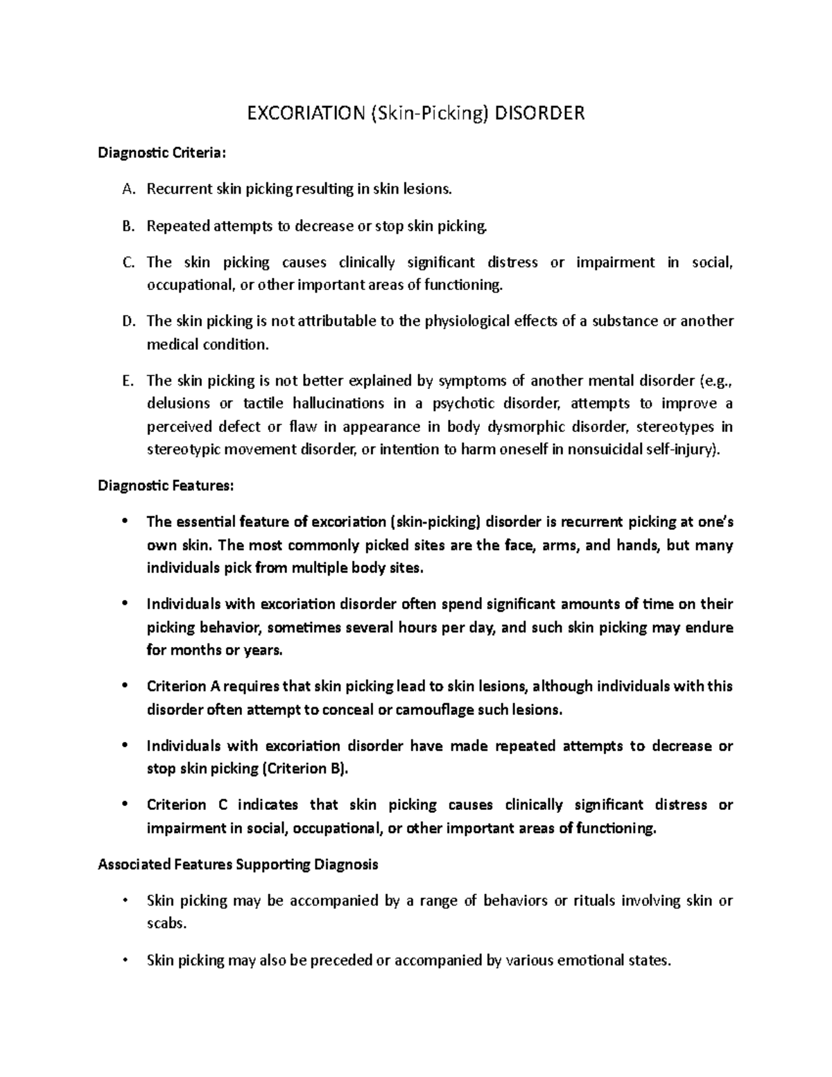 Excoriation disorder - EXCORIATION (Skin-Picking) DISORDER Diagnostic ...