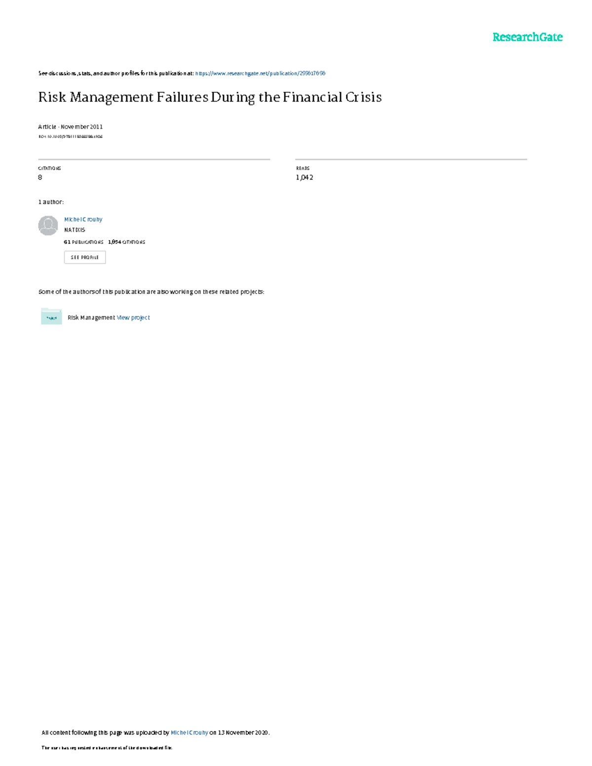 Risk Management Failures During the Financial Cris - StuDocu