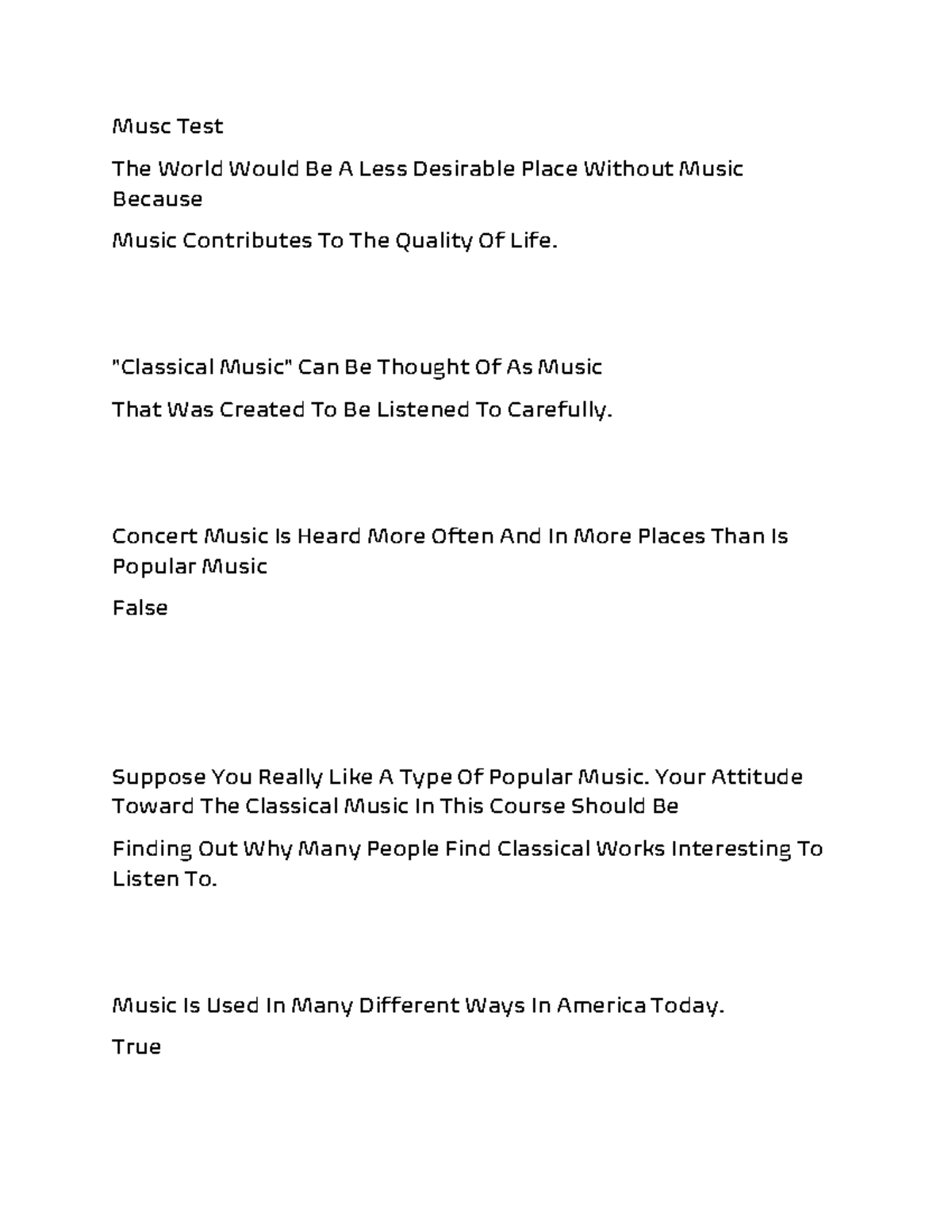 Musc Test - Review for the class - Musc Test The World Would Be A Less ...