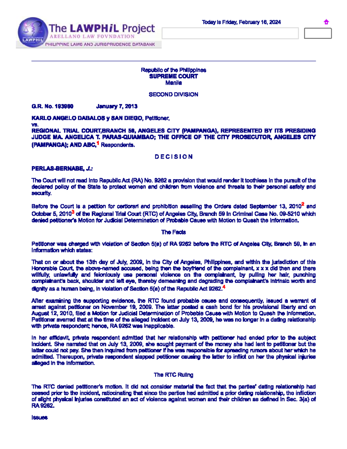 Dabalos v RTC - Summary Juris Doctor - Today is Friday, February 16 ...