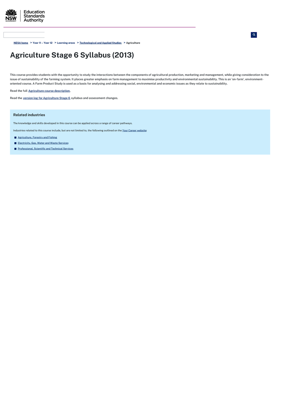 Agriculture NSW Education Standards - NESA home > Year 11 – Year 12 ...