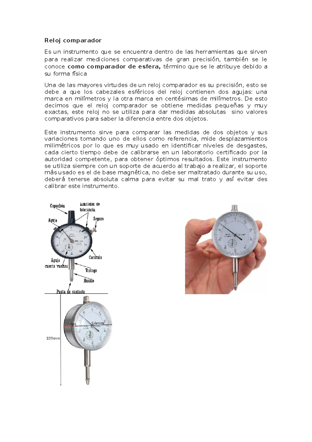 Reloj-comparador-palpador - Reloj comparador Es un instrumento que se ...