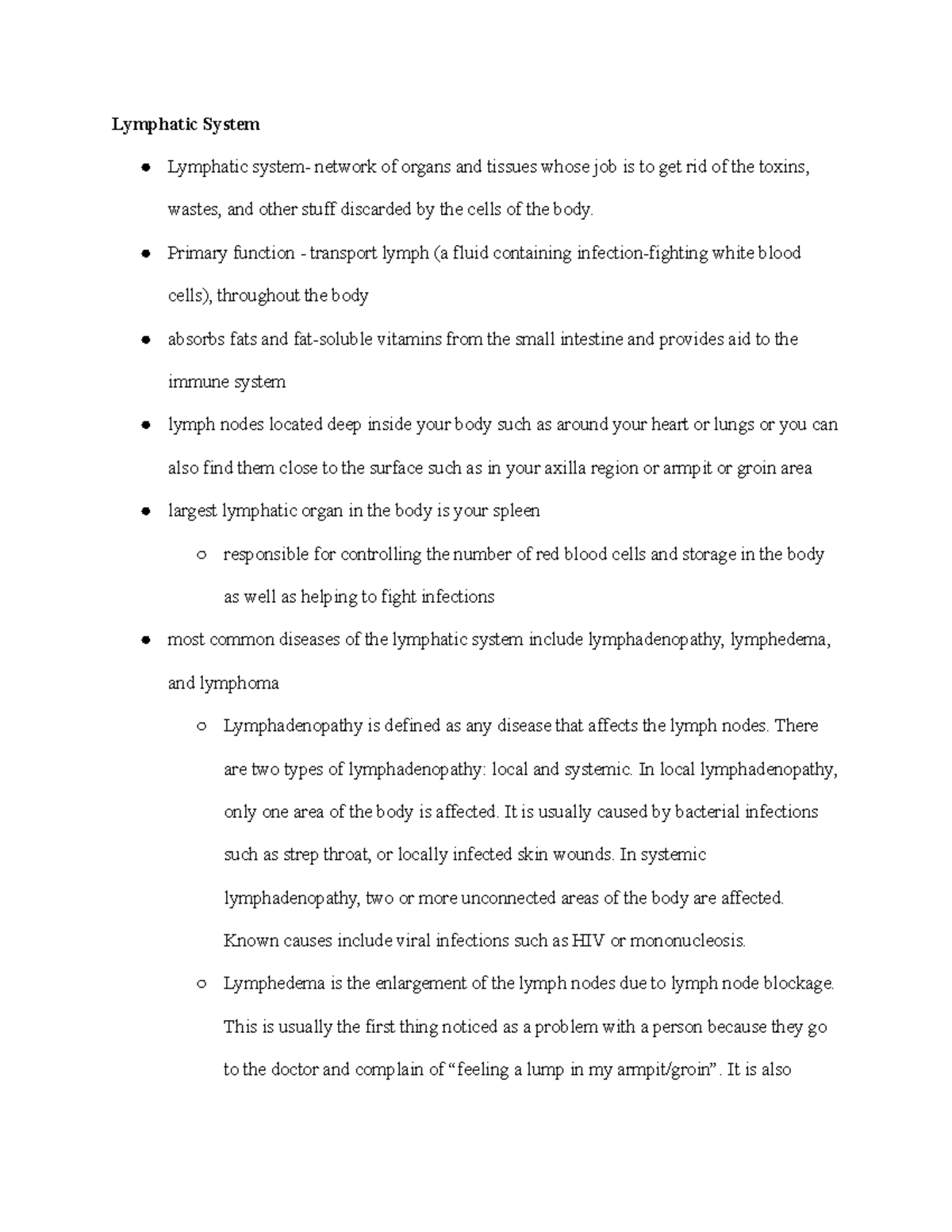 Lymphatic and Immune Systems Lecture Notes - Lymphatic System Lymphatic ...