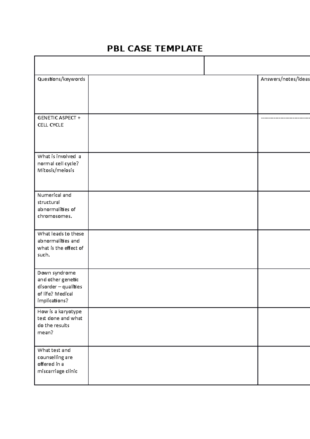 PBL CASE 2 - Qs on pbl - PBL CASE TEMPLATE Questions/keywords Answers ...