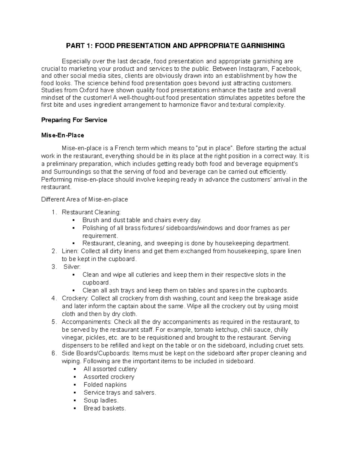 FOOD- Presentation-AND- Appropriate- Garnishing - PART 1: FOOD ...