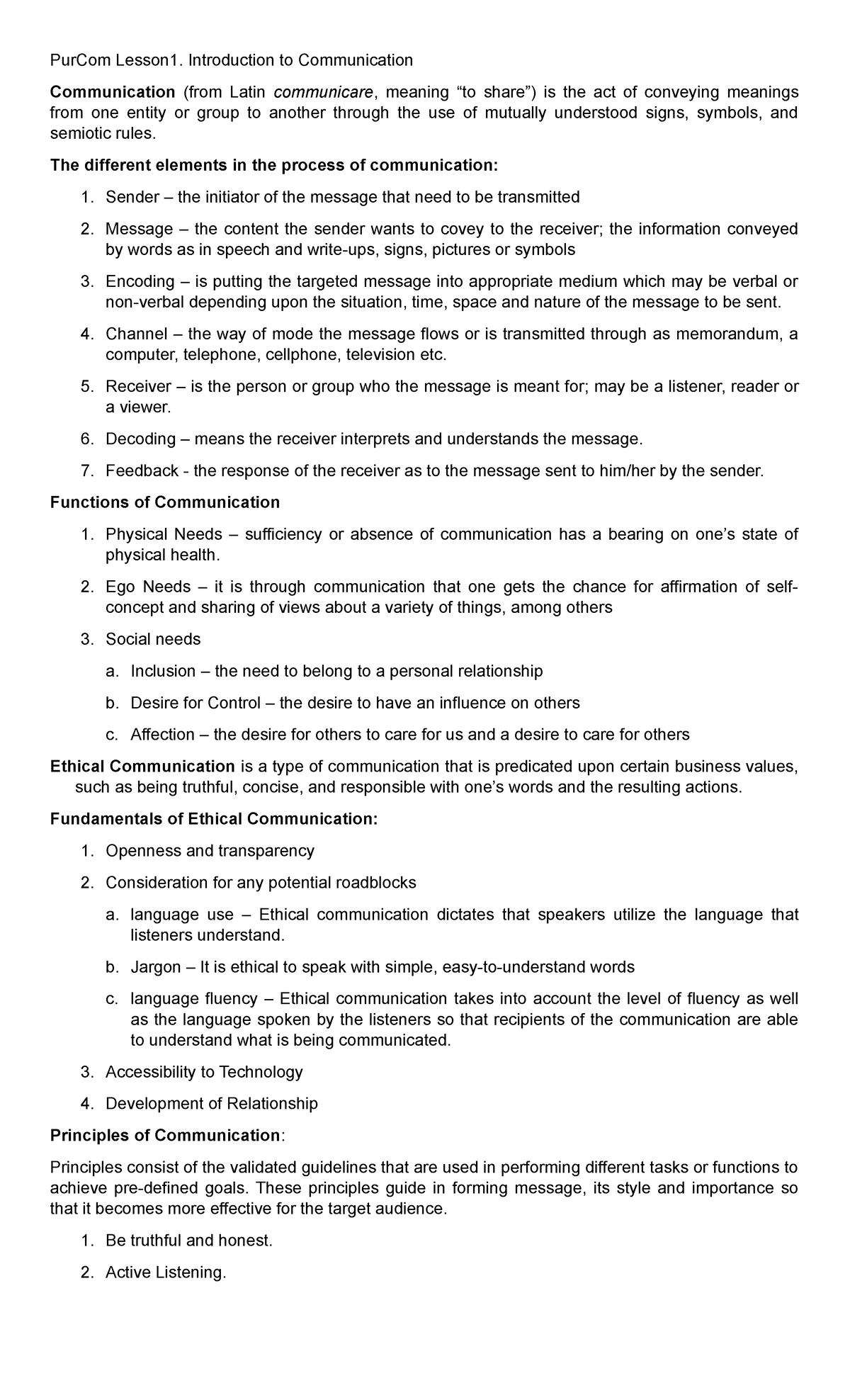 Pur Com Lesson 1 - Its introduction in purposive communication - PurCom Lesson1. Introduction to ...