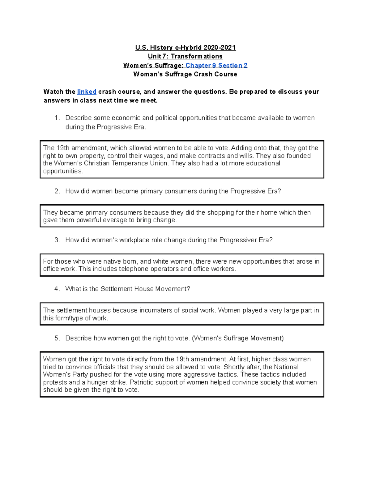 - Unit 7 Woman's Suffrage (SHP) - U. History e-Hybrid 2020- Unit 7 ...