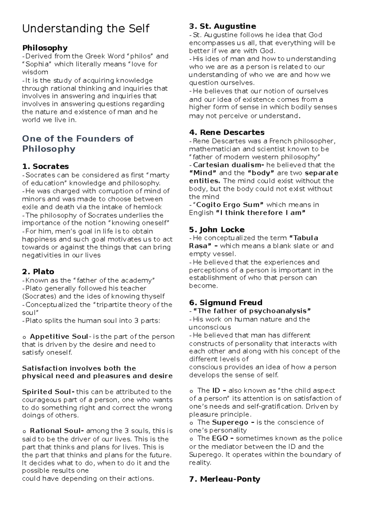 WEEK 1-5 - n/a - Understanding the Self Philosophy - Derived from the ...