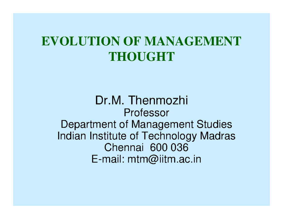 PMGT prototype - its good - EVOLUTION OF MANAGEMENT THOUGHT Dr ...