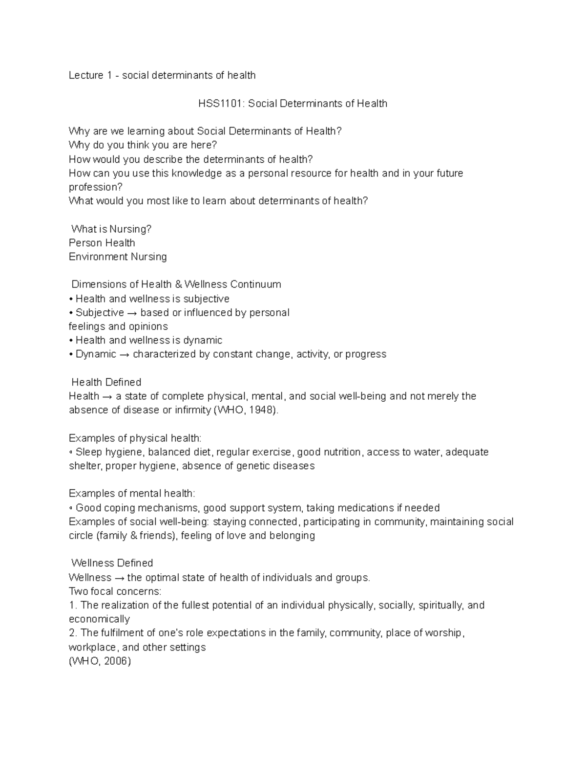 Lecture 1 - Social Determinants of Health - Lecture 1 - social ...