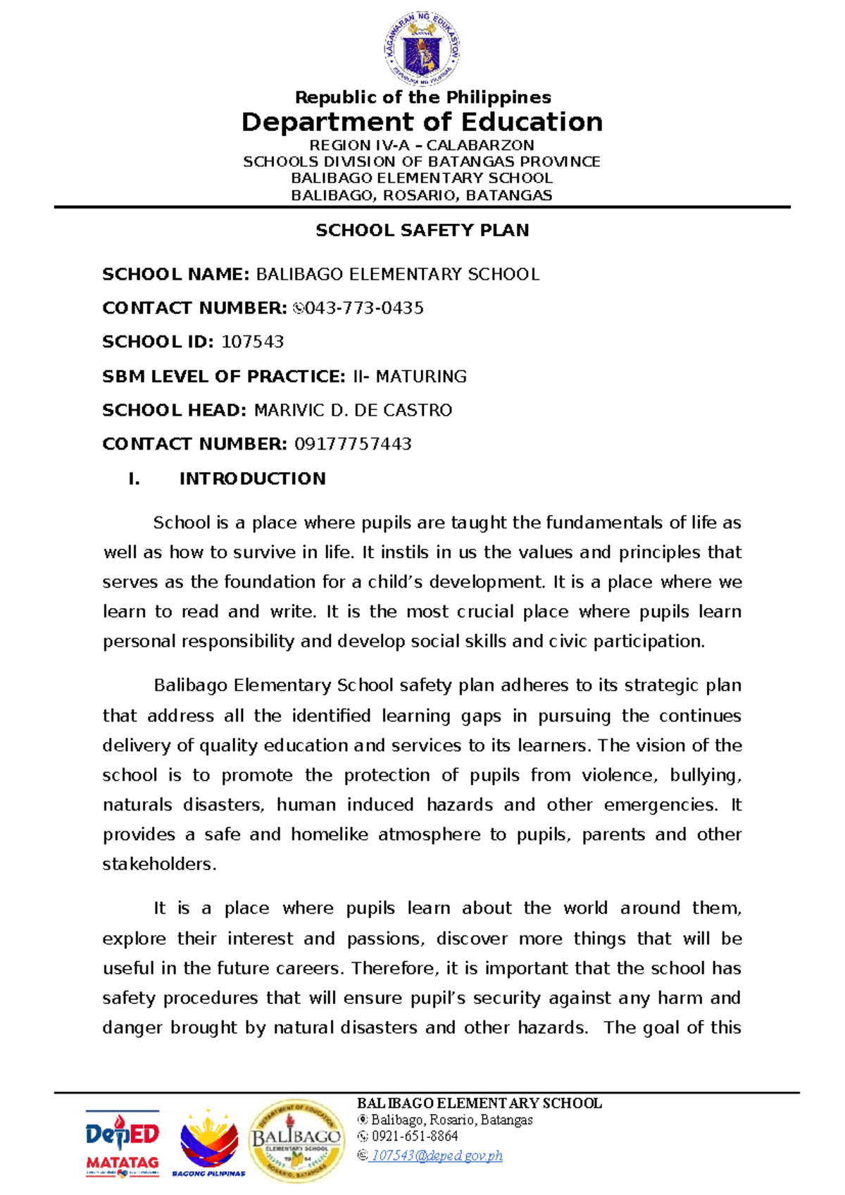 School Safety Plan - Department of Education REGION IV-A – CALABARZON ...