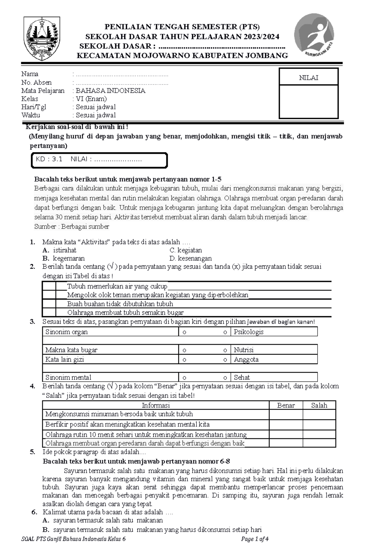 1. SOAL PTS Ganjil IND Kelas 6 K13 2022-2023 revisi SIP - PENILAIAN TENGAH SEMESTER (PTS ...