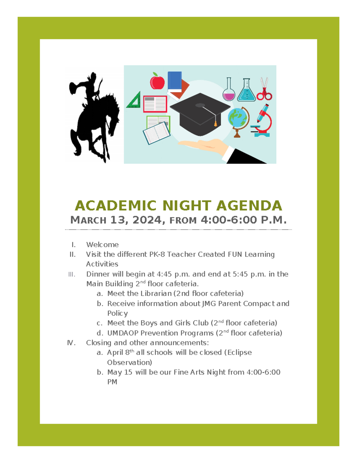 academic night sketch - ACADEMIC NIGHT AGENDA MARCH 13, 2024, FROM 4:00 ...