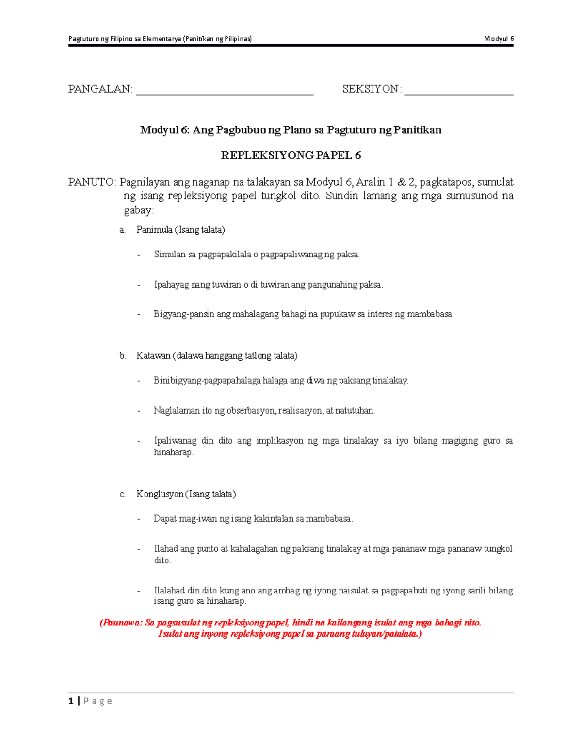 Repleksiyong Papel 6 - Reflection in Filipino - Pagtuturo ng Filipino ...