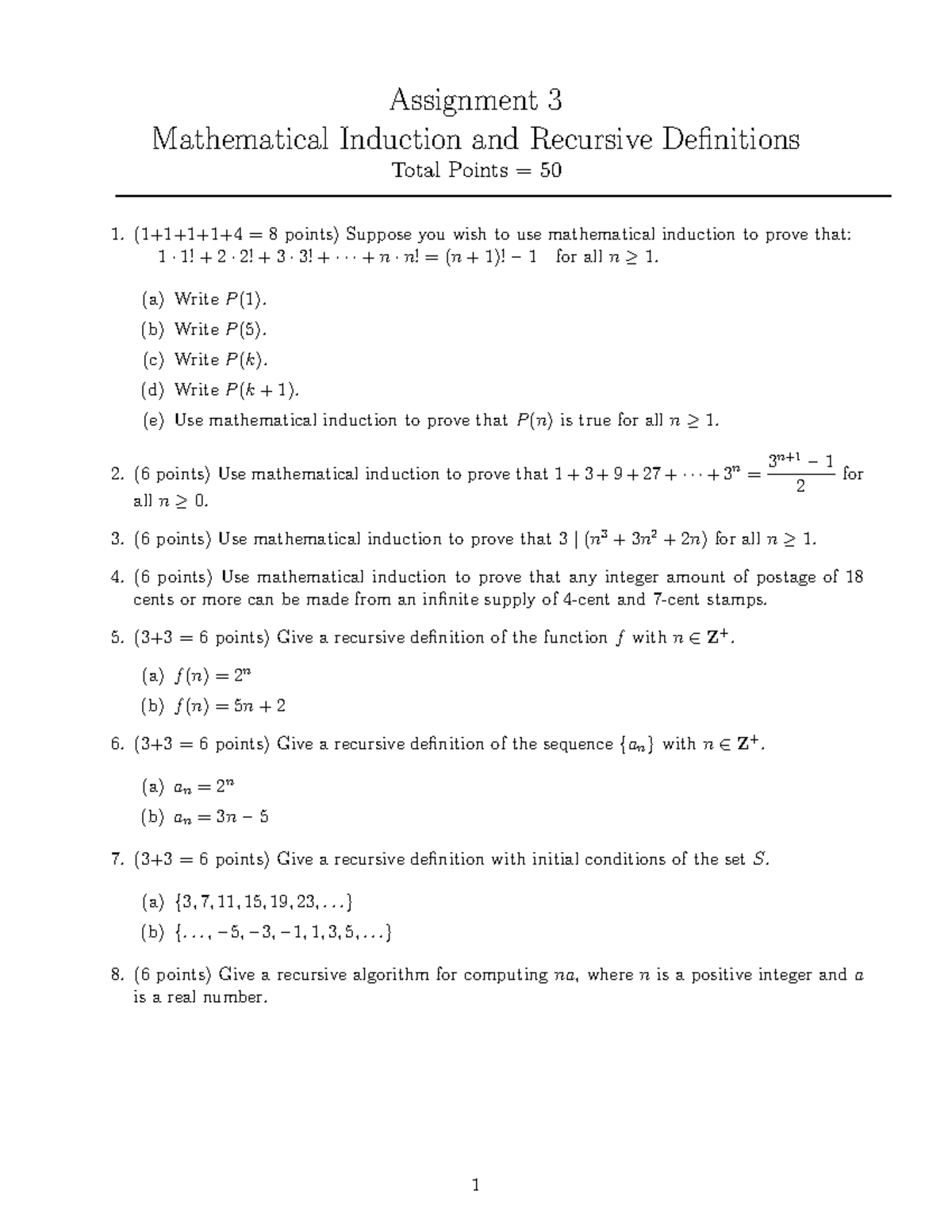 Assignment 3 - notes - Assignment 3 Mathematical Induction and ...