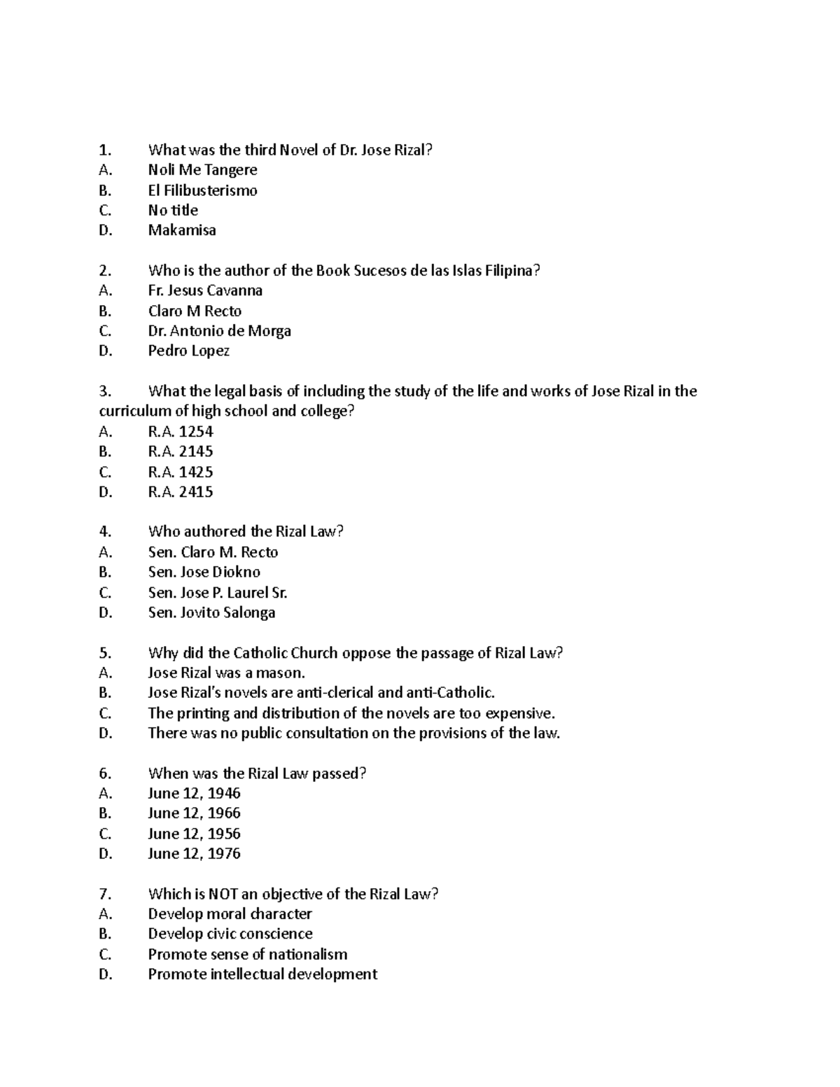LIFE AND Works OF Rizal QUIZ - What was the third Novel of Dr. Jose ...