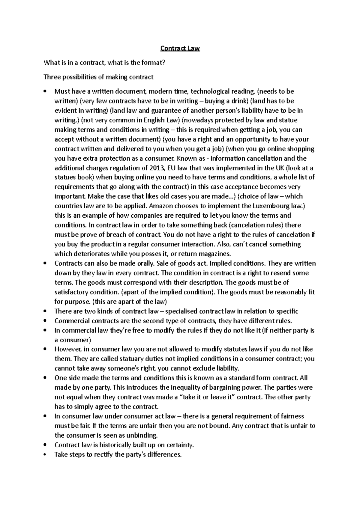 Contents of Contract Law - Contract Law What is in a contract, what is ...