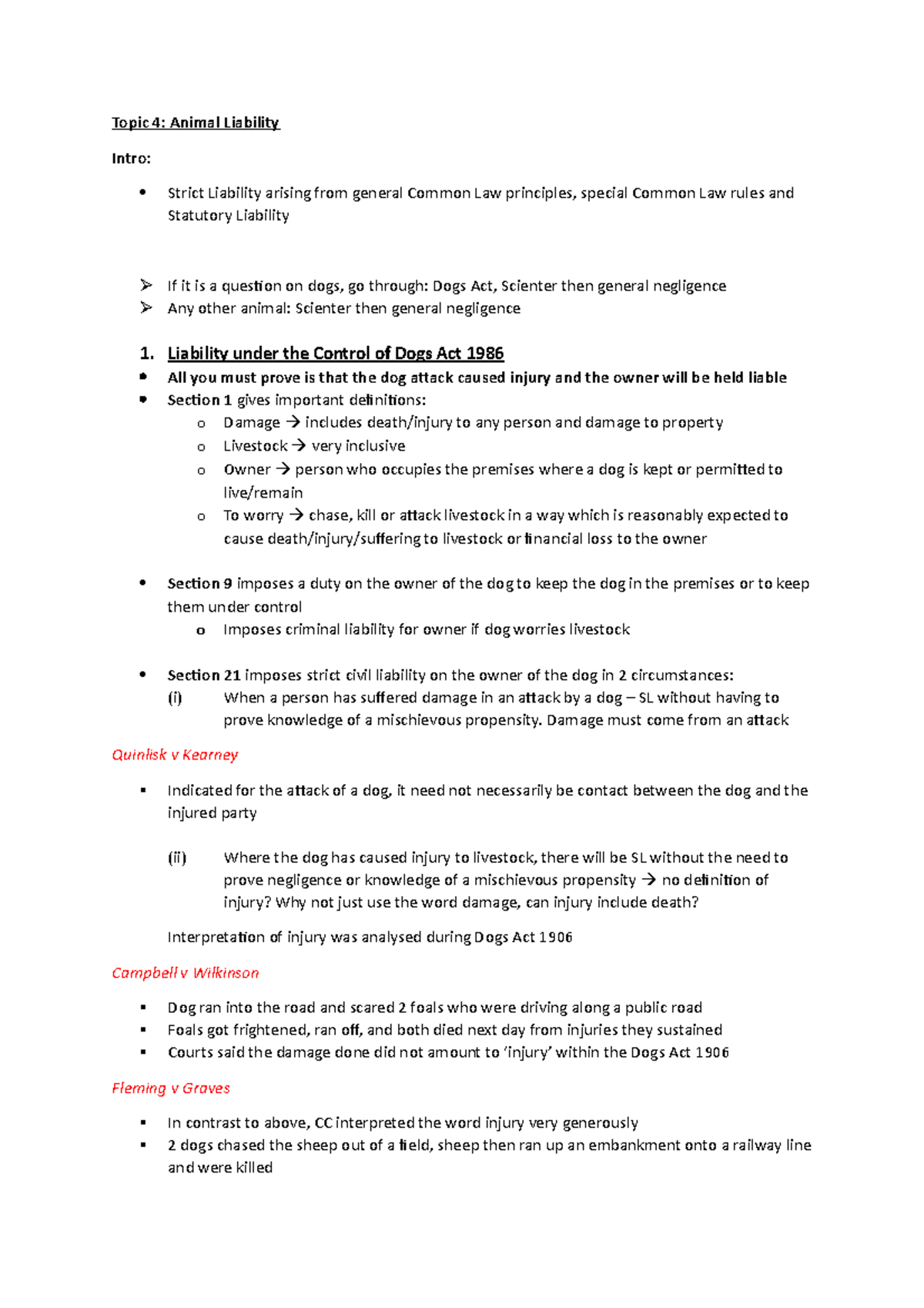 Topic 4 - Animal Liability - Topic 4: Animal Liability Intro: Strict ...