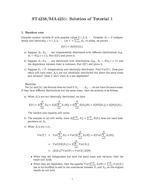 Stochastic Processes 2 - Tutorial 1 - ST4238/MA4251: Tutorial 1 Due date: Jan 26th, In class ...