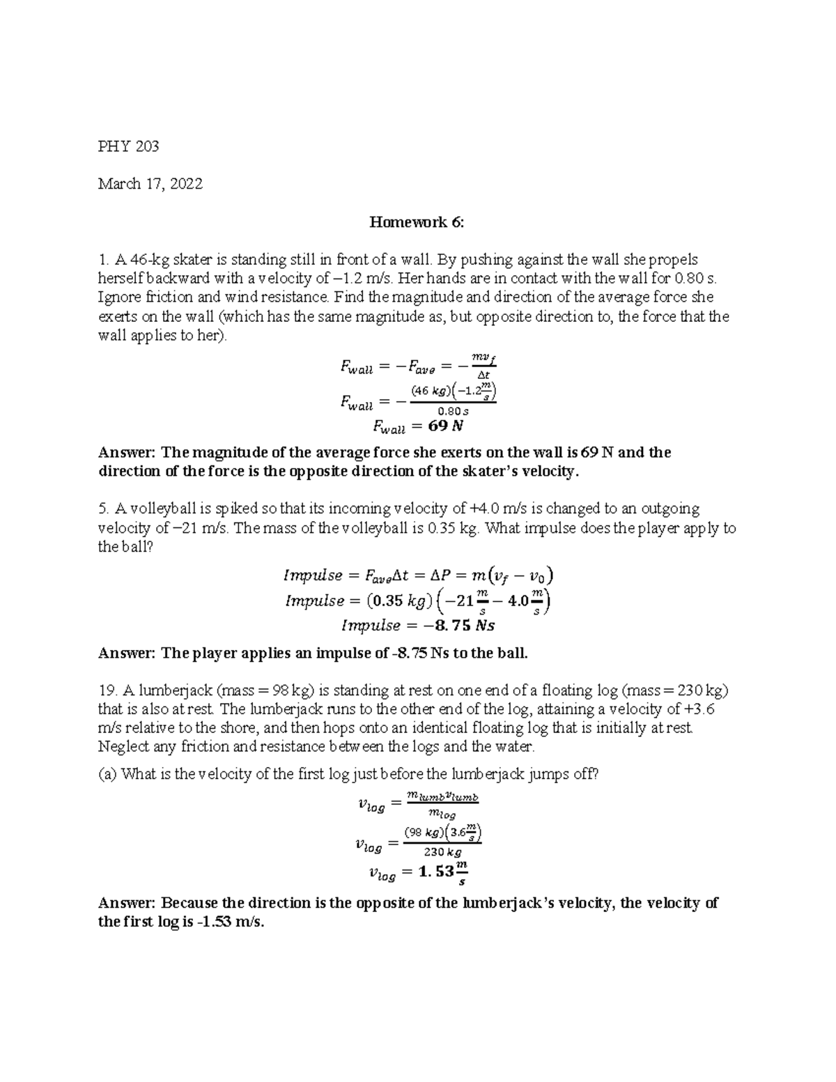 HW 6 - Sixth Homework for Jiufeng Tu - PHY 203 March 17, 2022 Homework ...