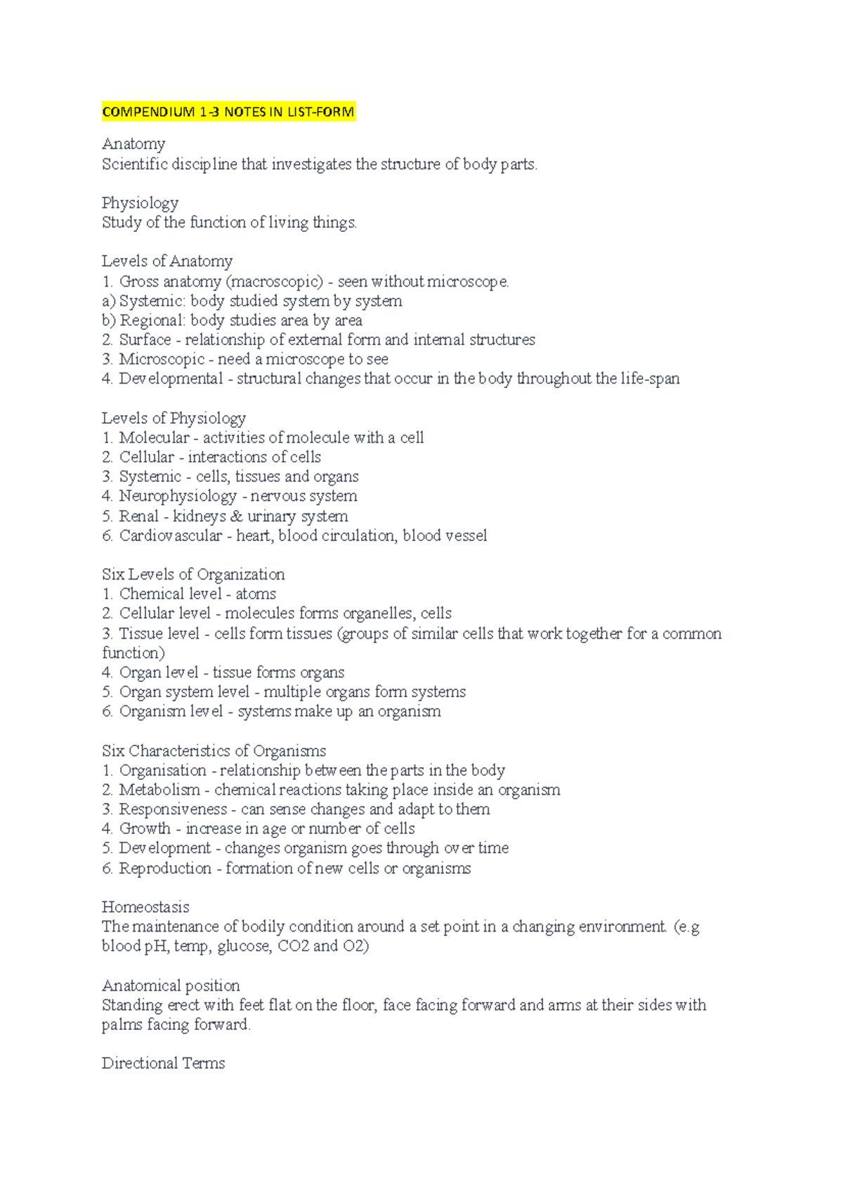 HUMB1000 Compendium 1 4 Study Notes LIST FORM - COMPENDIUM 1-3 NOTES IN ...